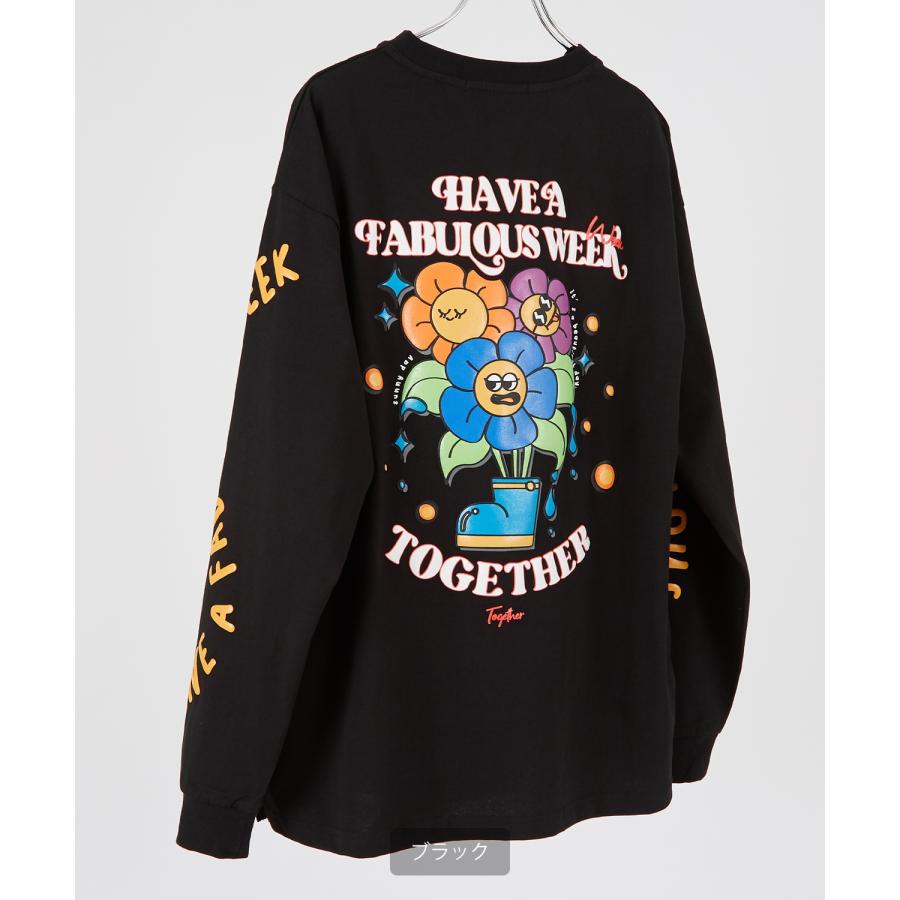 improves Tシャツ メンズ 長袖 ロンT カットソー フラワー マスコット ロゴ バック 袖 プリント 発泡 オーバーサイズ ビッグサイズ スケーター 古着MIX 韓国 ...