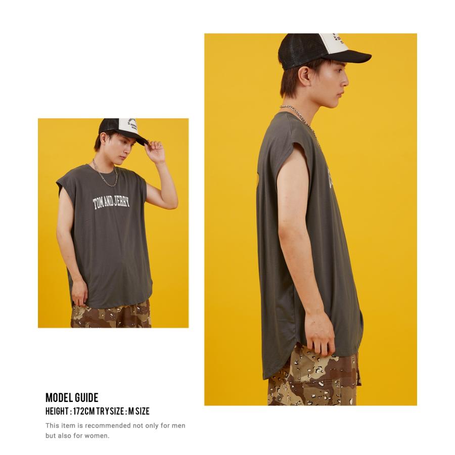 improves ノースリーブTシャツ メンズ TOM&JERRY トムとジェリー プリント カットソー カレッジ ロゴ 大きめ アメカジ カジュアル スケーター ストリート 古着MIX ...