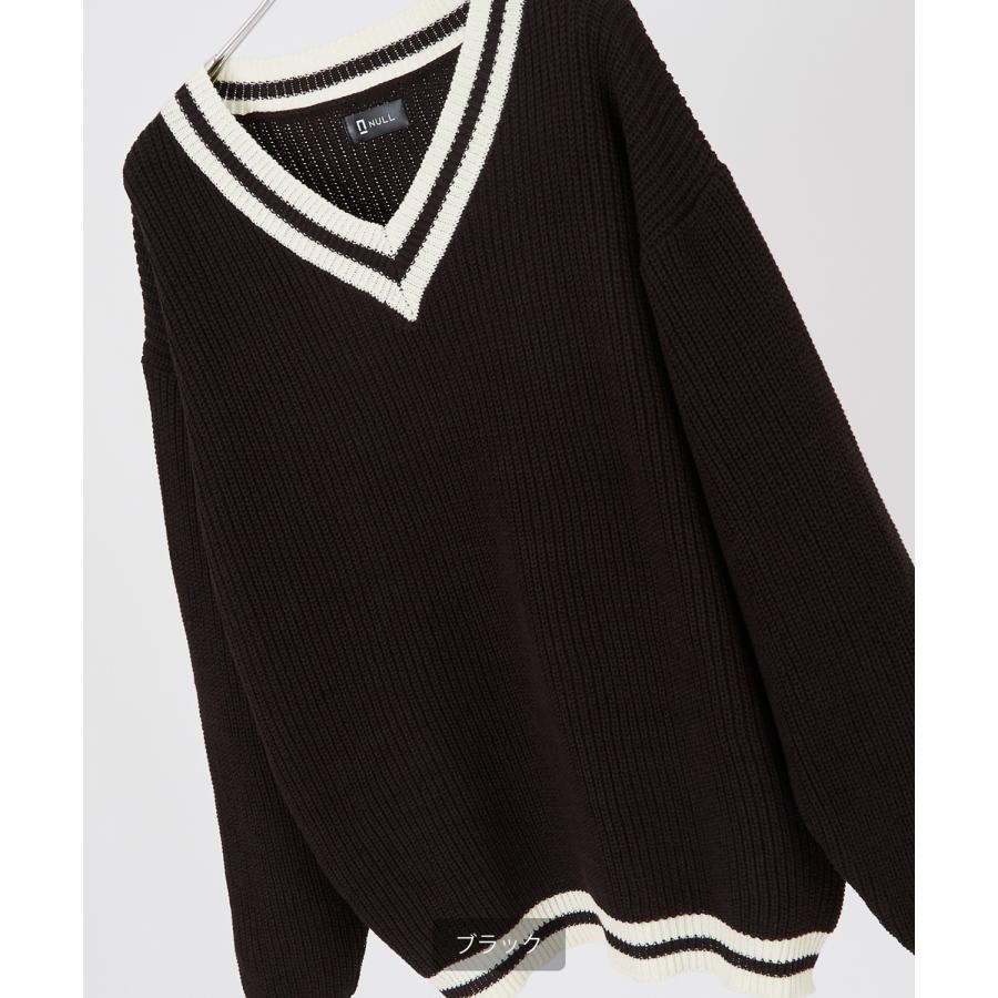 improves ニットセーター メンズ NULL ヌル チルデン Vネック ライン テニス ニット ビッグサイズ オーバーサイズ 大きめ アメカジ カジュアル ストリート 韓国 ...
