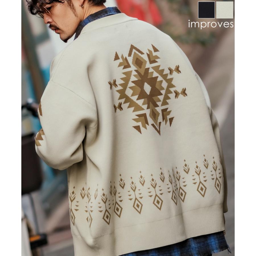improves カーディガン メンズ NULL ヌル ネイティブ柄 ニット Vネック ビッグサイズ オーバーサイズ 大きめ アメカジ カジュアル ストリート 韓国 : improves ...