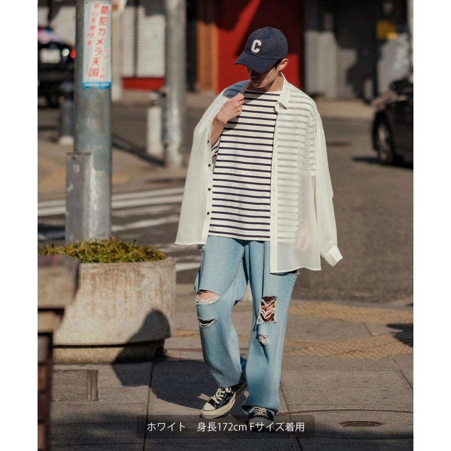 長袖シャツ メンズ NULL ヌル シアーシャツ 透け感 レギュラーカラー ビッグサイズ オーバーサイズ きれいめ カジュアル シンプル :50425:improves インプローブス ...