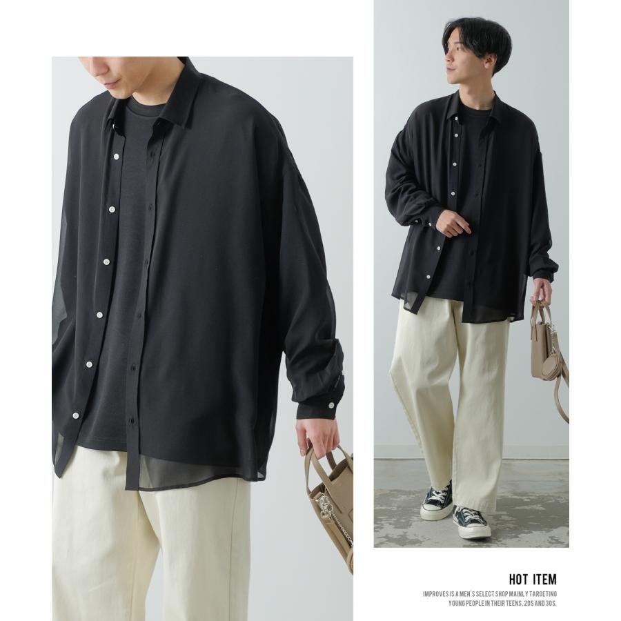長袖シャツ メンズ NULL ヌル シアーシャツ 透け感 レギュラーカラー ビッグサイズ オーバーサイズ きれいめ カジュアル シンプル :50425:improves インプローブス ...