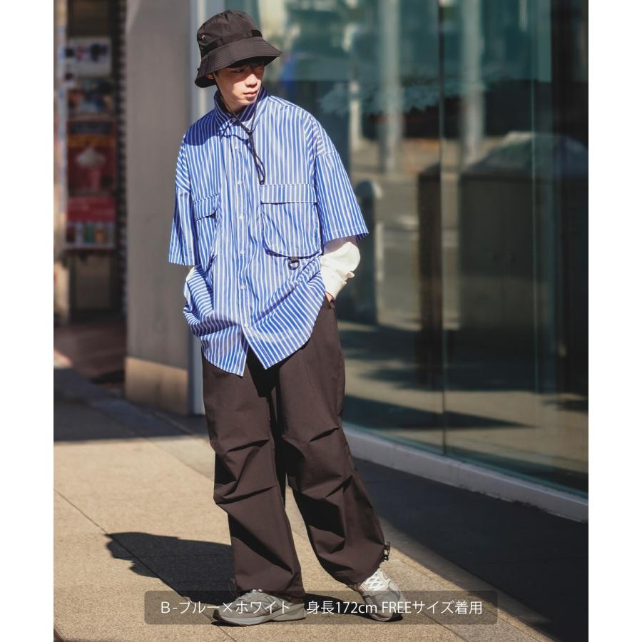 improves（インプローブス） 半袖シャツ メンズ NULL ヌル ストライプ ユーティリティー ワーク 速乾 接触冷感 イージーケア ビッグサイズ オーバーサイズ 大きめ カジュアル ...