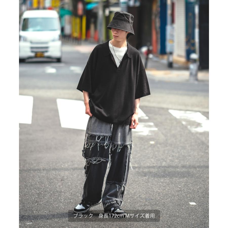 improves ポロシャツ メンズ NULL ヌル ニット スキッパー シャツ 半袖 無地 ビッグサイズ オーバーサイズ シンプル ベーシック 古着MIX アメカジ ストリート スケーター ...