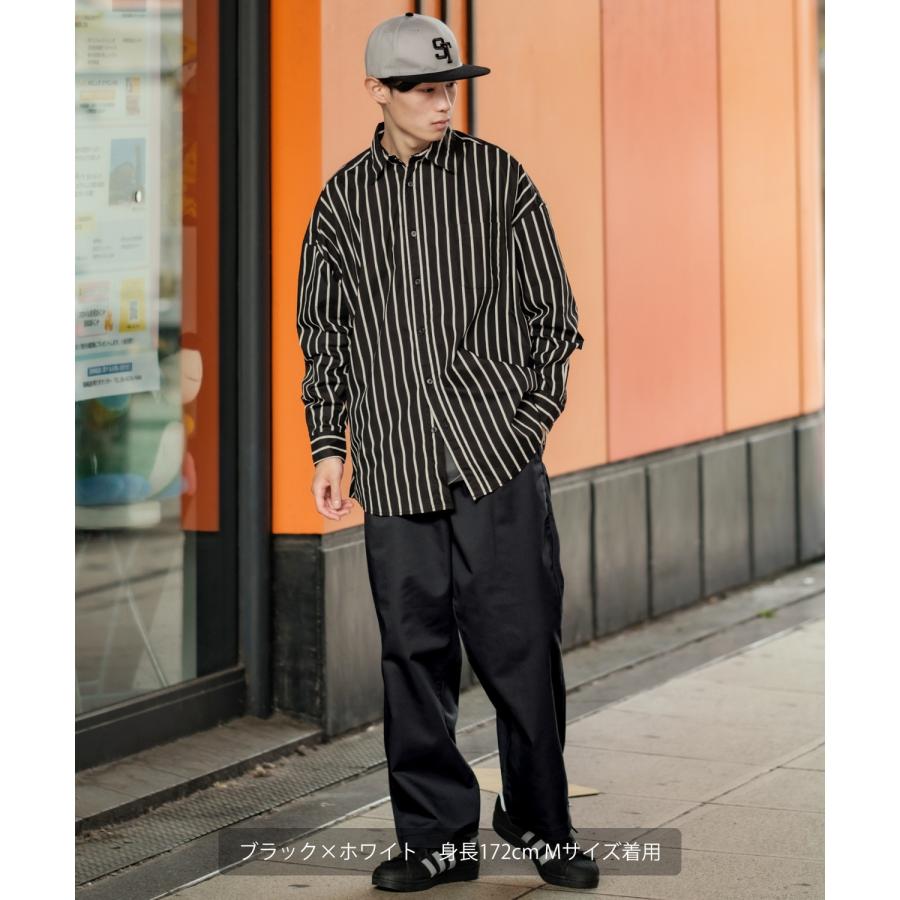 improves シャツ メンズ NULL ヌル ストライプ 長袖シャツ レギュラーカラー ゆったり 大きいサイズ きれいめ シンプル カジュアル ストリート 韓国ファッション ...