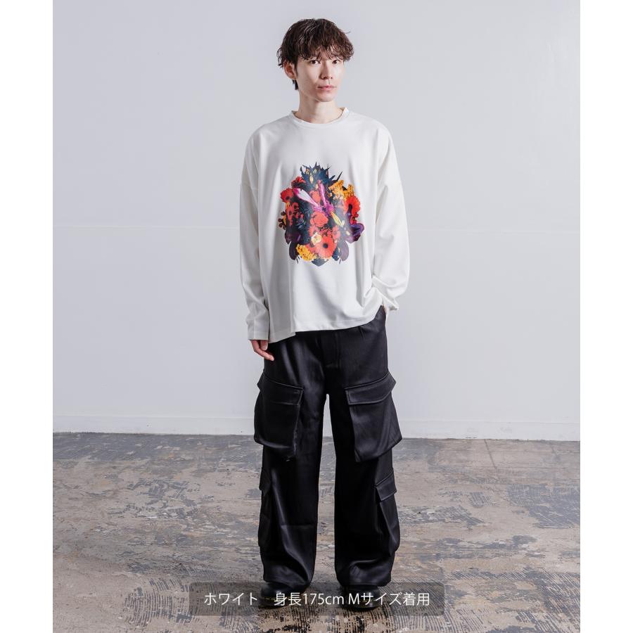 improves 長袖Tシャツ メンズ NULL ヌル ポンチ ドルマンスリーブ フラワープリント カットソー ビッグサイズ オーバーサイズ 大きめ カジュアル ナチュラル モード 韓国 ...