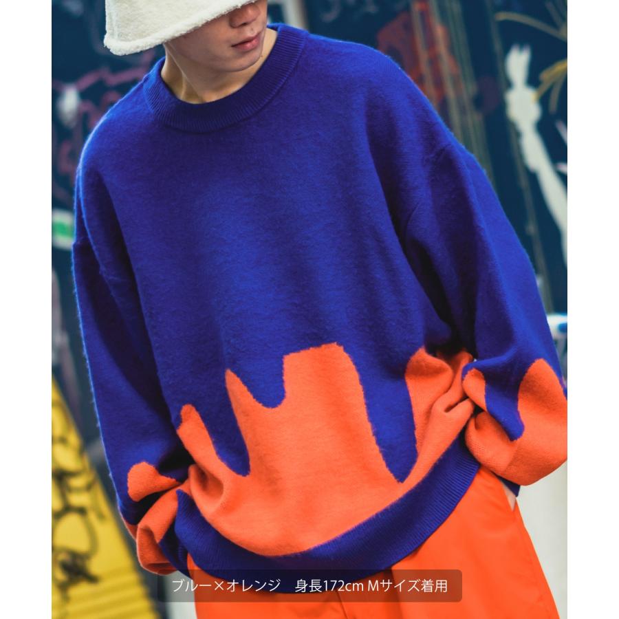 improves ニット セーター メンズ SIDEWAY STANCE サイドウェイスタンス モヘアタッチ 総柄 ドリップ柄 オーバーサイズ 大きめ アメカジ スケーター ストリート 韓国 ...