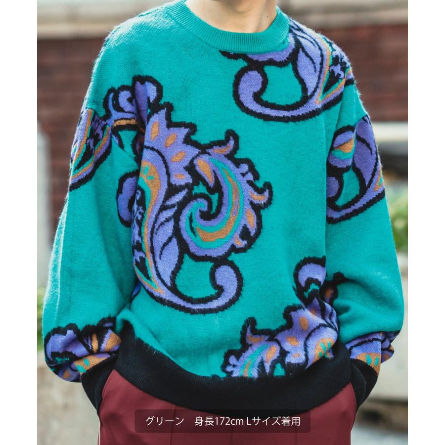 ニット セーター メンズ SIDEWAY STANCE サイドウェイスタンス モヘアタッチ 総柄 ダマスク柄 オーバーサイズ 大きめ アメカジ スケーター ストリート 韓国 : 70088 ...