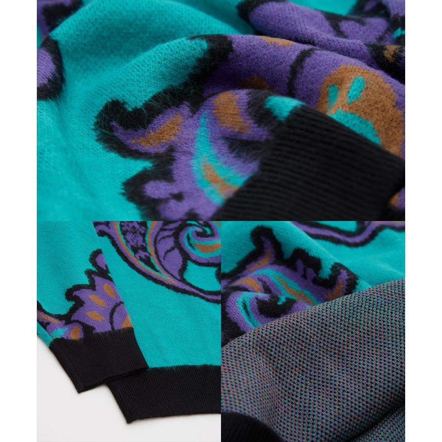 ニット セーター メンズ SIDEWAY STANCE サイドウェイスタンス モヘアタッチ 総柄 ダマスク柄 オーバーサイズ 大きめ アメカジ スケーター ストリート 韓国 : 70088 ...