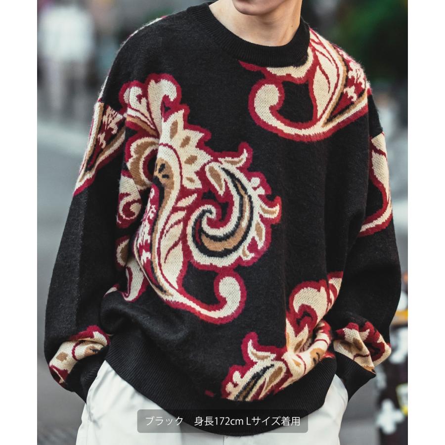 ニット セーター メンズ SIDEWAY STANCE サイドウェイスタンス モヘアタッチ 総柄 ダマスク柄 オーバーサイズ 大きめ アメカジ スケーター ストリート 韓国 : 70088 ...