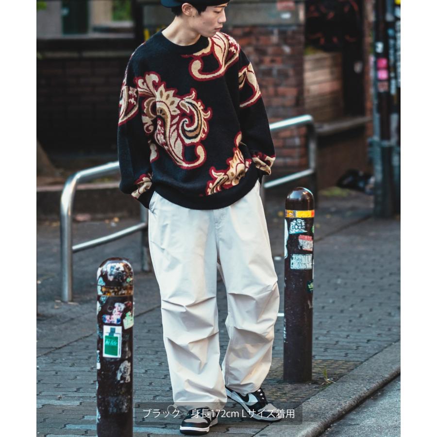 ニット セーター メンズ SIDEWAY STANCE サイドウェイスタンス モヘアタッチ 総柄 ダマスク柄 オーバーサイズ 大きめ アメカジ スケーター ストリート 韓国 : 70088 ...