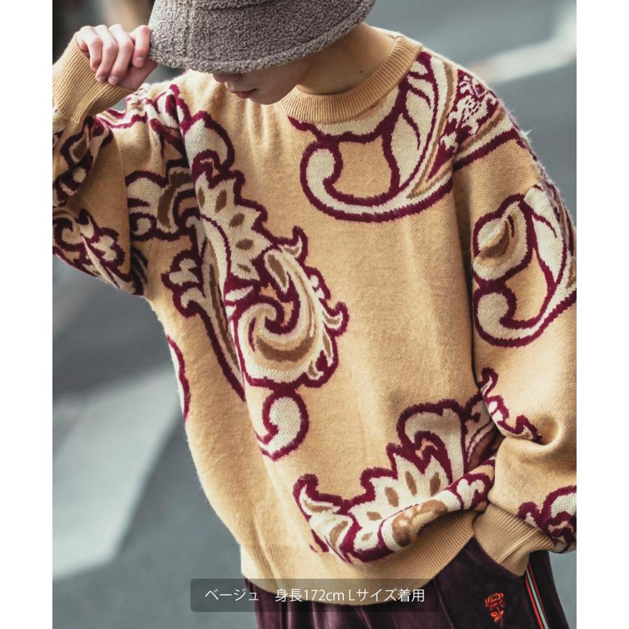 ニット セーター メンズ SIDEWAY STANCE サイドウェイスタンス モヘアタッチ 総柄 ダマスク柄 オーバーサイズ 大きめ アメカジ スケーター ストリート 韓国 :70088 ...