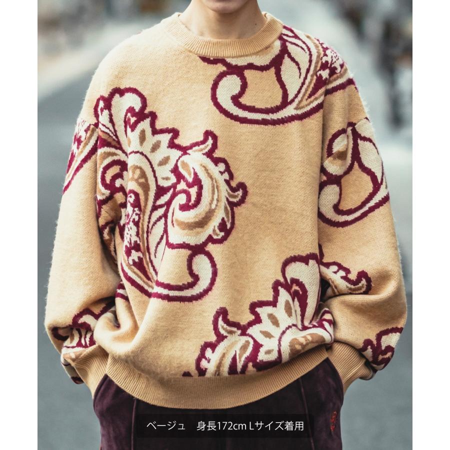 ニット セーター メンズ SIDEWAY STANCE サイドウェイスタンス モヘアタッチ 総柄 ダマスク柄 オーバーサイズ 大きめ アメカジ スケーター ストリート 韓国 : 70088 ...