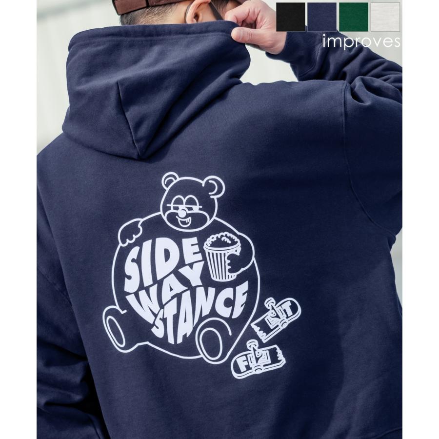 improves パーカー メンズ SIDEWAY STANCE サイドウェイスタンス オリジナルプリント グラフィック スウェット スエット バックプリント クマ オーバーサイズ ...