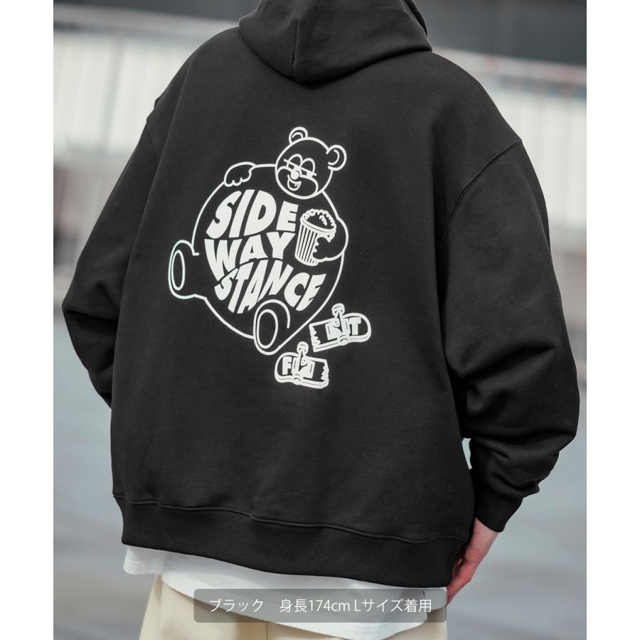 improves パーカー メンズ SIDEWAY STANCE サイドウェイスタンス オリジナルプリント グラフィック スウェット スエット バックプリント クマ オーバーサイズ ...
