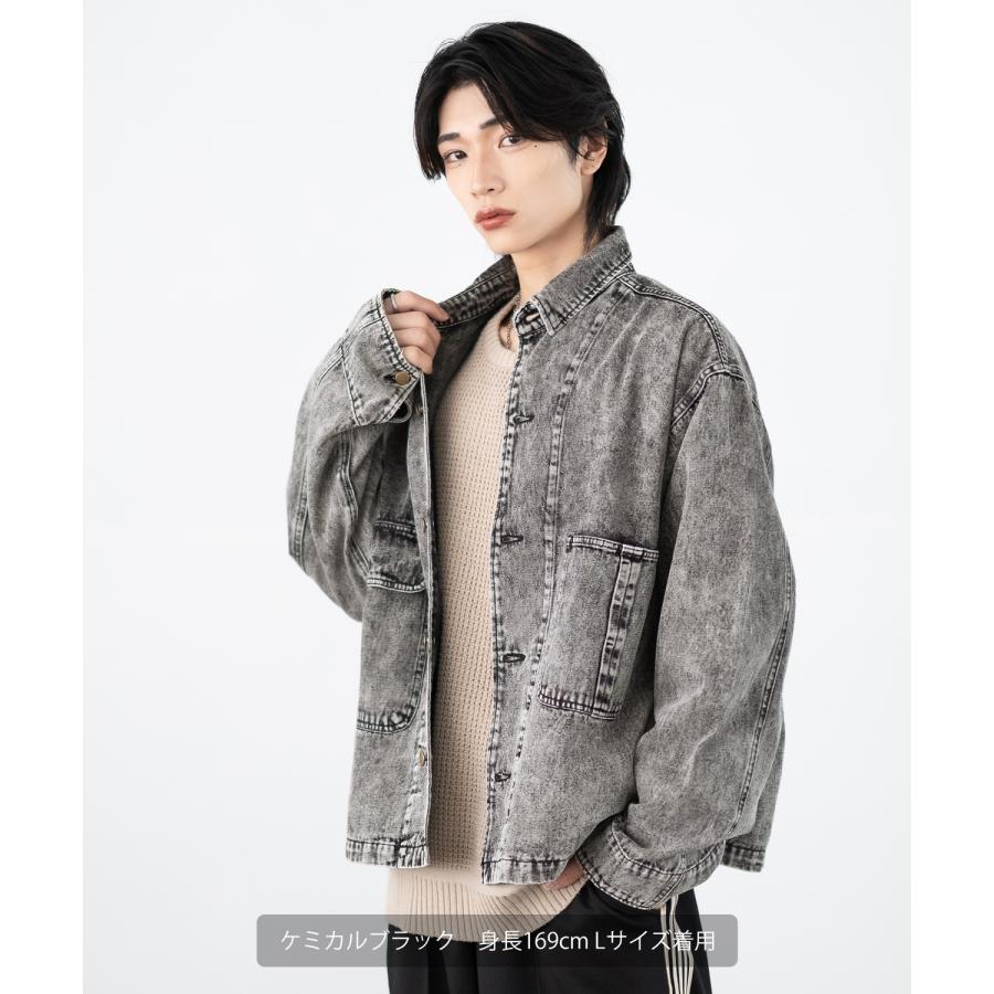 デニムジャケット メンズ SIDEWAY STANCE サイドウェイスタンス ケミカルウォッシュ 10.5oz オンス ブルゾン カジュアル ...
