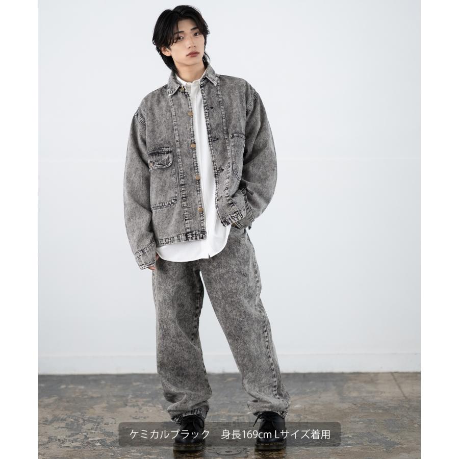 デニムジャケット メンズ SIDEWAY STANCE サイドウェイスタンス ケミカルウォッシュ 10.5oz オンス ブルゾン カジュアル ...
