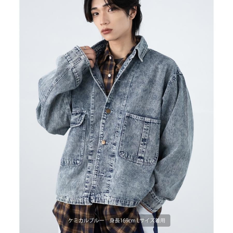 デニムジャケット メンズ SIDEWAY STANCE サイドウェイスタンス ケミカルウォッシュ 10.5oz オンス ブルゾン カジュアル ...