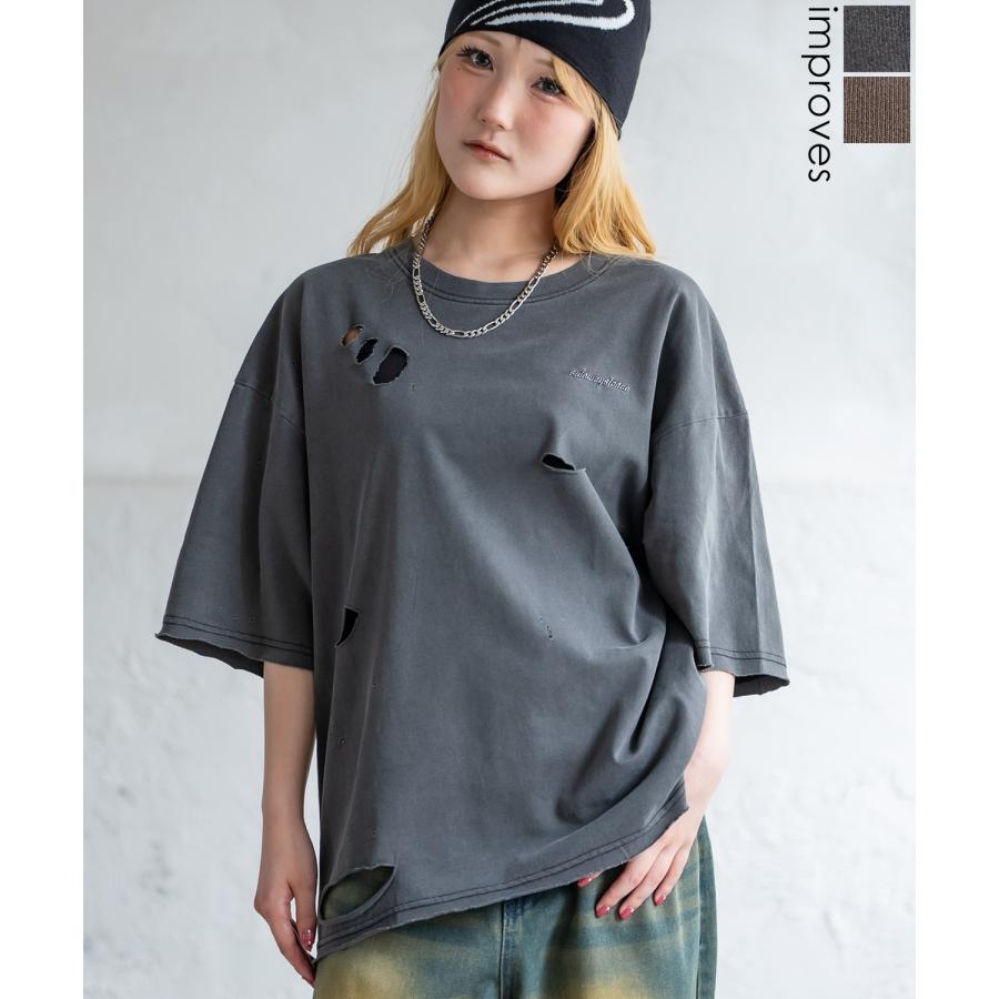 improves Tシャツ メンズ SIDEWAY STANCE サイドウェイスタンス 半袖 カットソー ダメージ ロゴ 刺しゅう グランジ アメカジ カジュアル Y2K ストリート 古着 ...
