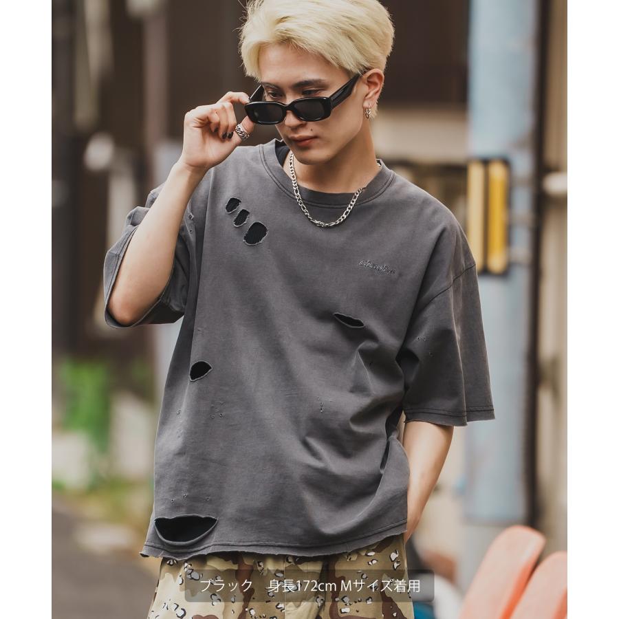 improves Tシャツ メンズ SIDEWAY STANCE サイドウェイスタンス 半袖 カットソー ダメージ ロゴ 刺しゅう グランジ アメカジ カジュアル Y2K ストリート 古着 ...