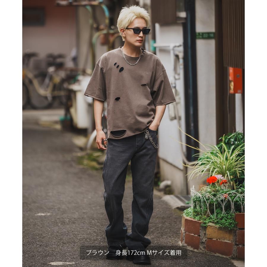 improves Tシャツ メンズ SIDEWAY STANCE サイドウェイスタンス 半袖 カットソー ダメージ ロゴ 刺しゅう グランジ アメカジ カジュアル Y2K ストリート 古着 ...