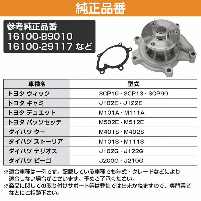 ウォーターポンプ ガスケット付き トヨタ SCP10/SCP13/SCP90 ヴィッツ 16100-29117 16100-29116 ...