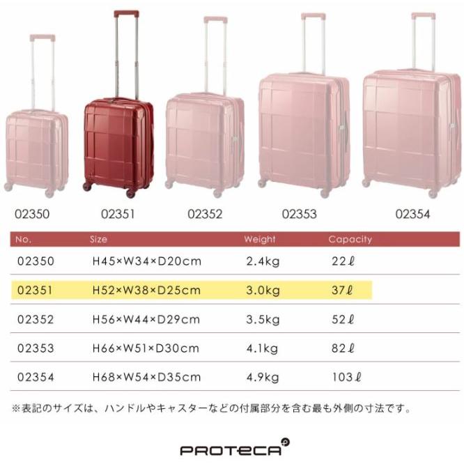 ProtecA エース プロテカ スタリアCXR 02351 ＊37リットル 機内持ち込み対応サイズ 2泊〜3泊程度のご旅行用スーツケース ...