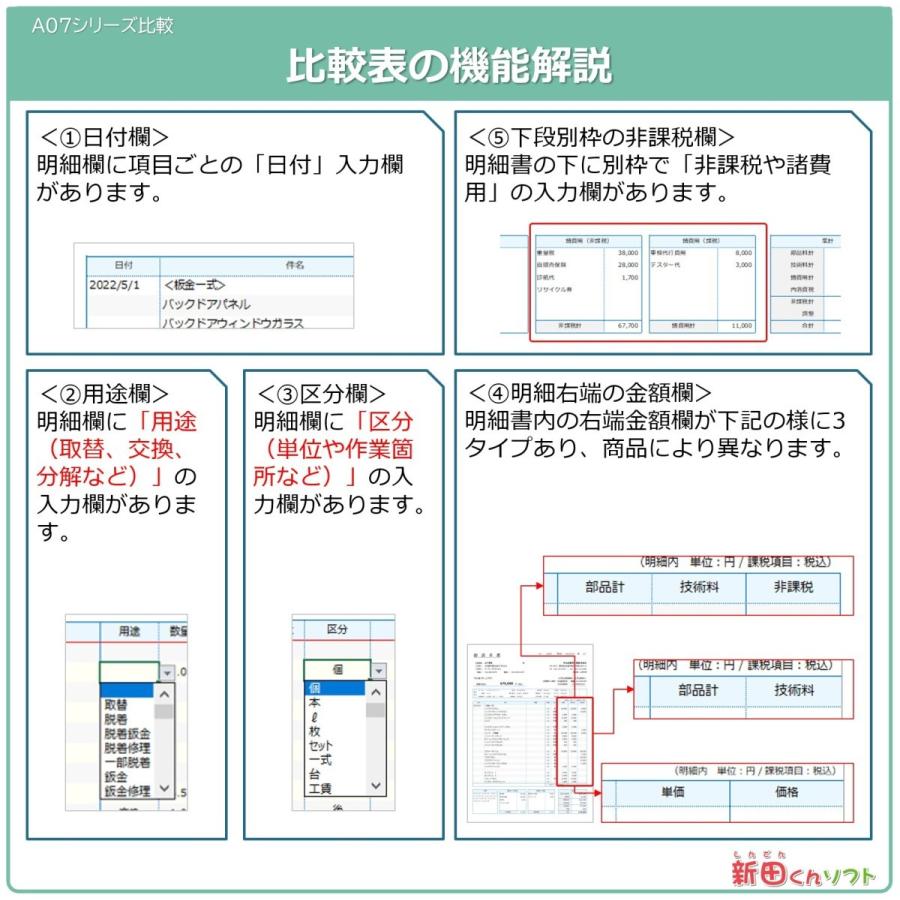 A07‐a2 請求書・見積書・納品書・領収書 Excel エクセル パソコン 自動車整備 板金塗装 インボイス制度 新田くんソフト : soft-a07-a2 : inforeck - 通販 ...