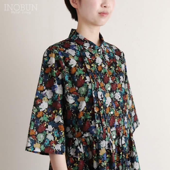 ワンピース sosotto リバティ チビ衿ピンタック前開きワンピース FuturisticFrolal ネイビー ソソット 五分袖 : INOBUN イノブン - 通販 - Yahoo!ショッピング