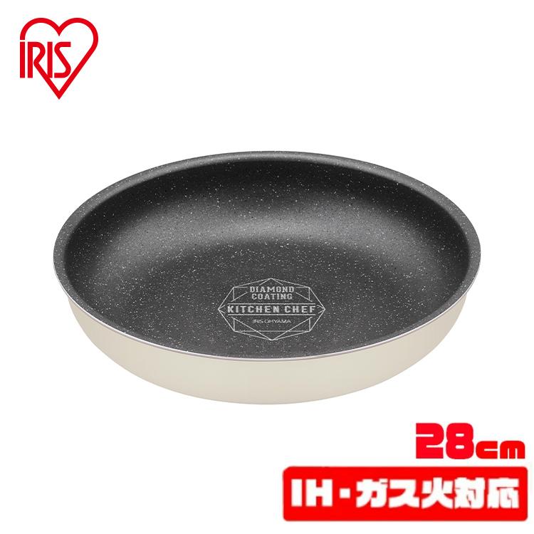 IRIS OHYAMA フライパン 白 ih ガス火対応 28cm 取っ手が取れる ダイヤモンドコートパン フライパン28cm アイボリー アイリスオーヤマ DCI-T28F : ウエノ電器 ...