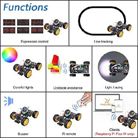 Freenove Raspberry Pi Pico 用 4WD カーキット (別売り) (Arduino IDE と互換性あり)、ドットマトリックス表現、障害物回避、ライントラッキング ...