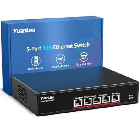 ブランド登録なし YuanLey 5ポート10Gイーサネットスイッチ、5 x 10Gbps RJ45ポート、10G/5G/2.5G/1G/100Mbpsスピードオートネゴシエーション対応 ...