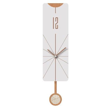 FGnano エレガントモダン長方形振り子壁掛け時計、ホワイトグレーとライトブラウン、MDF、サイズ5.75インチx46.5cmx4.5cm ...