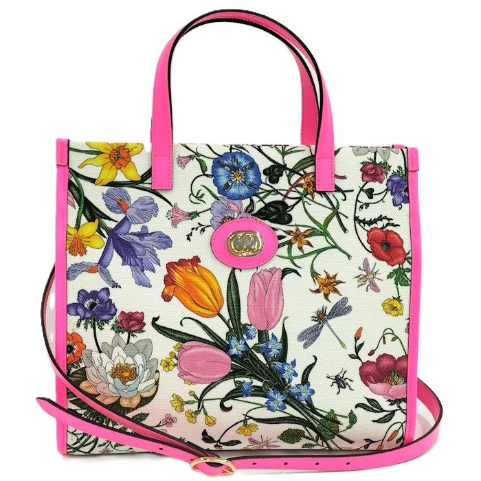 GUCCI 2WAYバッグ フローラプリント ホワイト ピンク 550141 : サカイのリサイクルショップ - 通販 - Yahoo!ショッピング