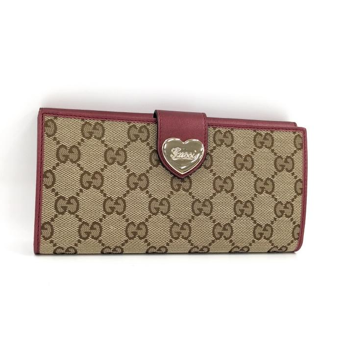 GUCCI 【中古】GUCCI 長財布 Wホック ハート GGキャンバス ベージュ ボルドー 203550 : サカイのリサイクルショップ ...