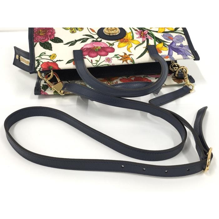 GUCCI 【中古】GUCCI フローラ 2WAYハンドバッグ レザー キャンバス 花柄 ネイビー 550141 : サカイのリサイクル ...
