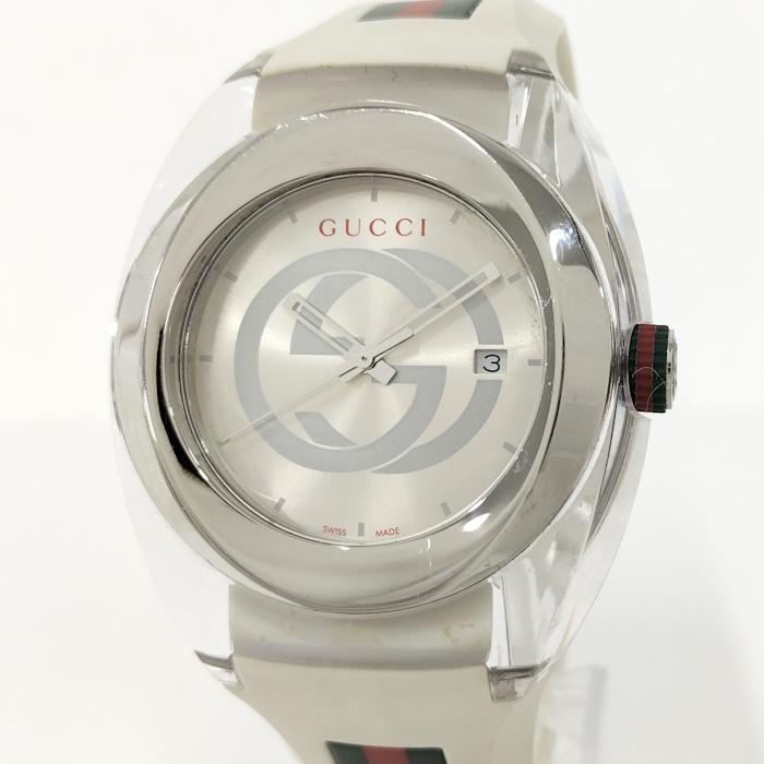 GUCCI SYNC メンズ 腕時計 インターロッキングG シェリーライン SS ラバー シルバー文字盤 137.1 : サカイのリサイクルショップ - 通販 - Yahoo!ショッピング
