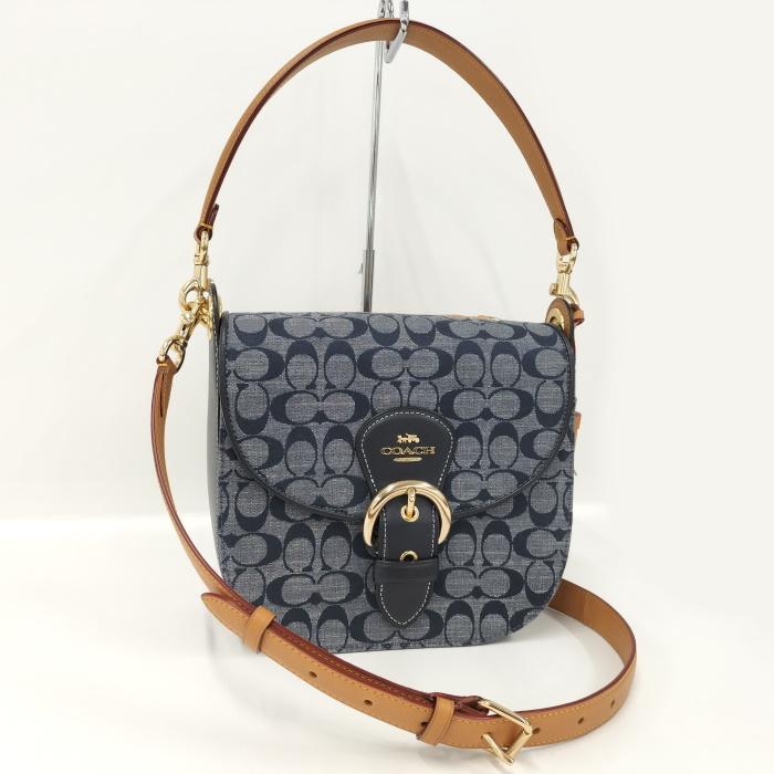 COACH 【中古】COACH クリオ 2WAYショルダーバッグ23 シグネチャー シャンブレー デニム ブルー ブラウン系 C8514 ...