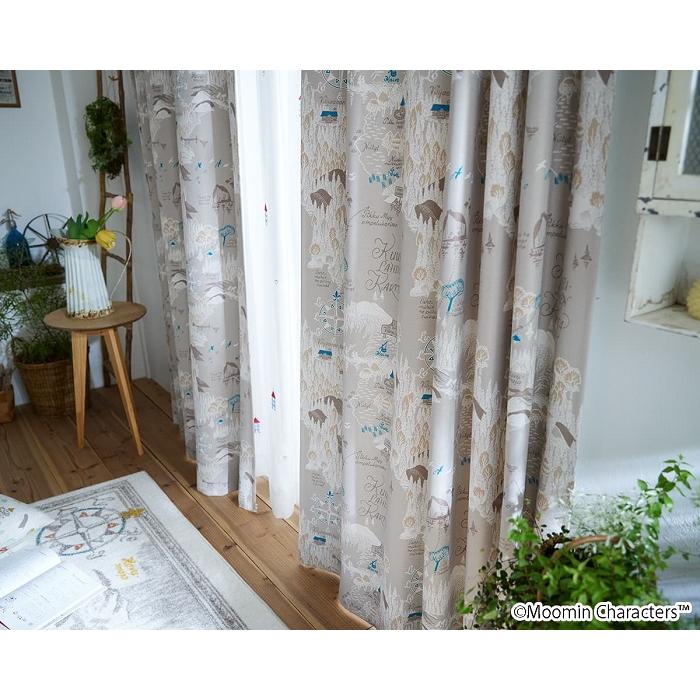ムーミン カーテン ドレープ ムーミン谷の地図 約100×200cm 2枚組(1窓分) アイボリー/グレー スミノエ MOOMIN 日本製 ウォッシャブル 形状記憶加工 遮光2級 ...