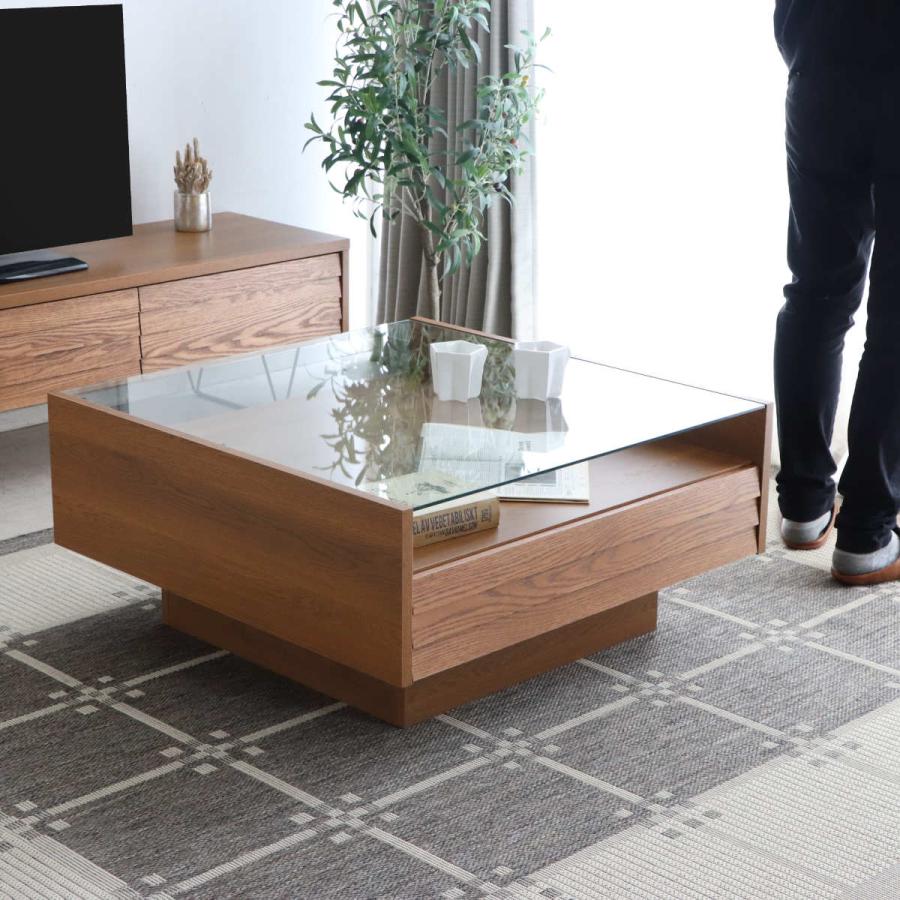 東馬 センターテーブル ガラス天板 レッドオーク 無垢前板 RIGALA 約幅84cm （ ガラス テーブル リビングテーブル ローテーブル 収納 木製 日本製 完成品 ） : インテリア ...