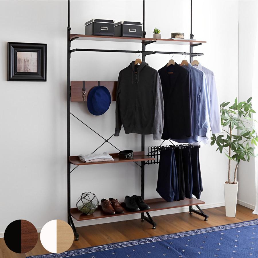 ホームテイスト 突っ張りラック 棚板5枚 スラックスハンガー付 幅137.5cm 高さ200〜260cm （ ラック 壁面 突っ張り ハンガーラック 小物掛け 棚 ） : インテリアパレット ...