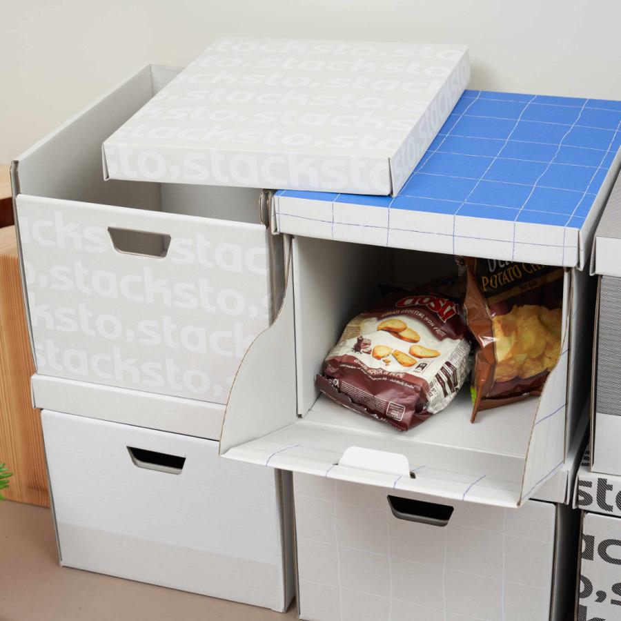 stacksto. 収納ボックス jawdrop ジョードロップ フタ付き クラフト （ 収納ケース 収納 ダンボール 段ボール 箱 蓋 前開き 可動式 A4サイズ 書類 おもちゃ 衣類 保管 ...