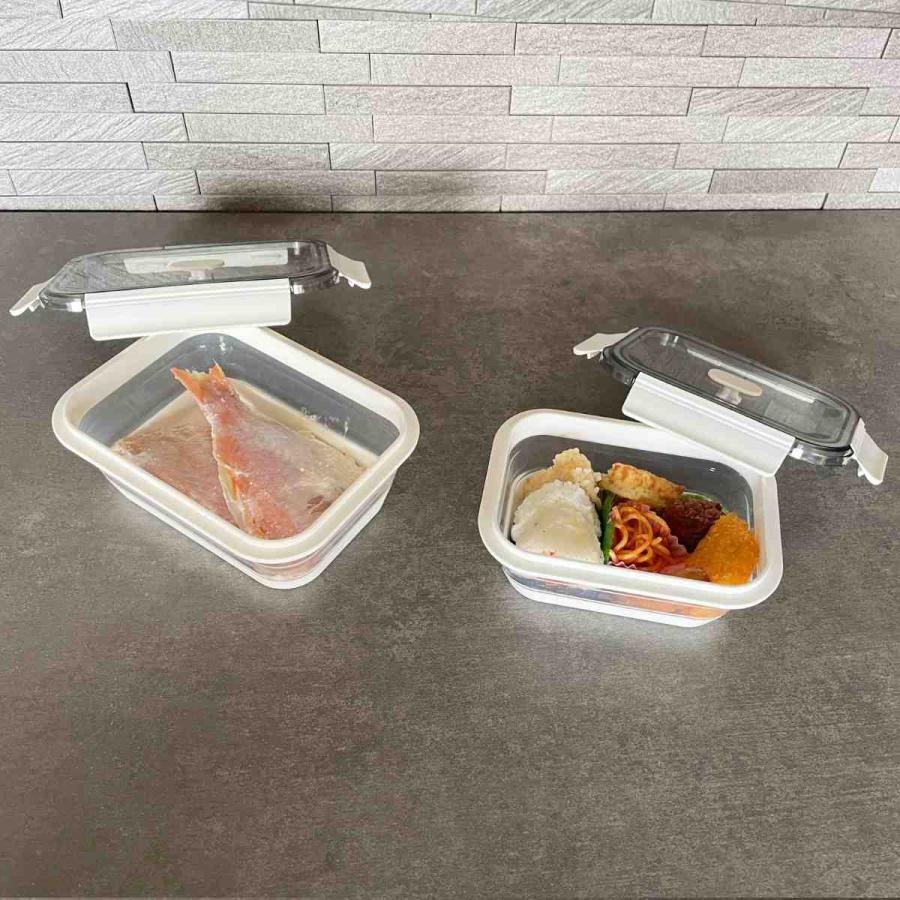保存容器 1.2L Felio たためるシリコン保存＆ランチBOX 長方形 （ プラスチック シリコン 密閉 折りたたみ 電子レンジ対応 ...