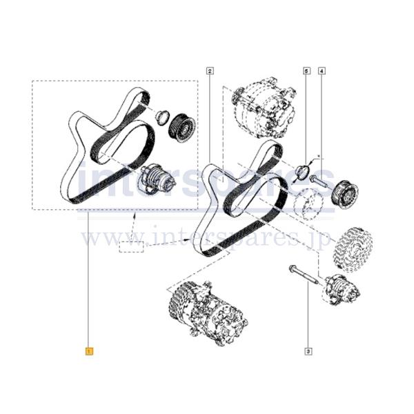 ルノー カングー2 1.2ターボ 6速EDC 型式 KWH5F1 純正OEM ファンベルト ドライブベルト & テンショナー アイドラー ...
