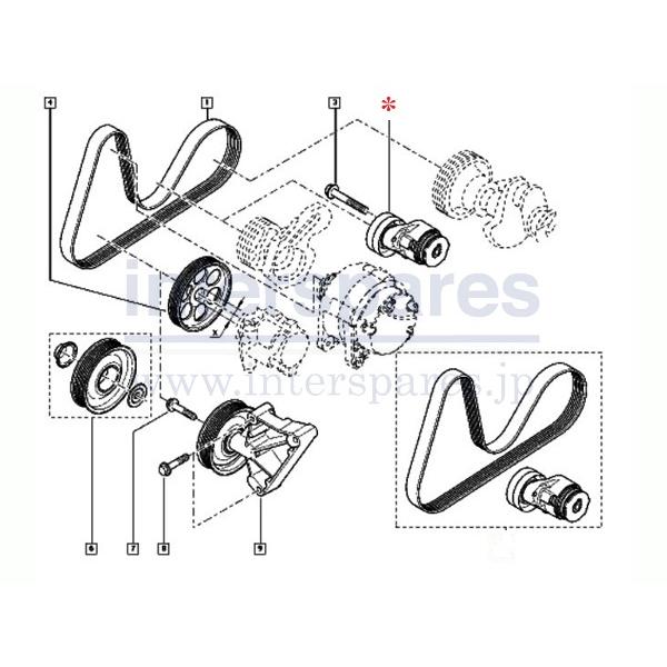 ルノー メガーヌ2 2.0 F4R エンジン用 MF4R2 MF4M MF4 KMF4 GATES OEM ファンベルトテンショナー ドライブ ...