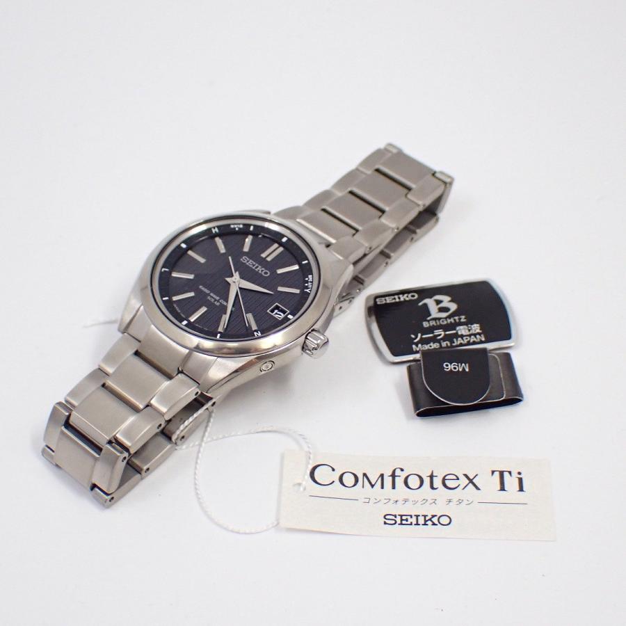 ソーラー電波（BRIGHTZ） 【美品】SEIKO セイコー ブライツ ソーラー電波 メンズ 腕時計 チタン 黒文字盤 SAGZ083 ...