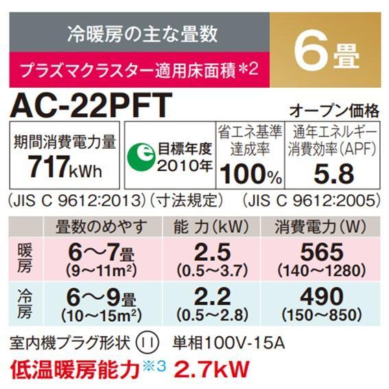 プラズマクラスター 【在庫一掃セール！】シャープ ルームエアコン 6畳用 AC-22PFT+AU-22PFTY Fシリーズ プラズマクラスター7000搭載 単相100 : 電材アイオライト ...