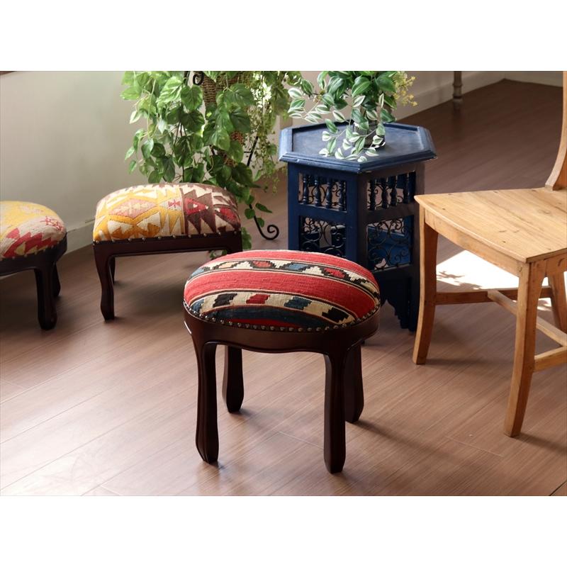 オールドキリム木製家具 H40×W31.5×D41.5cm スツール オットマン オーバル old kilim stool ottman ...