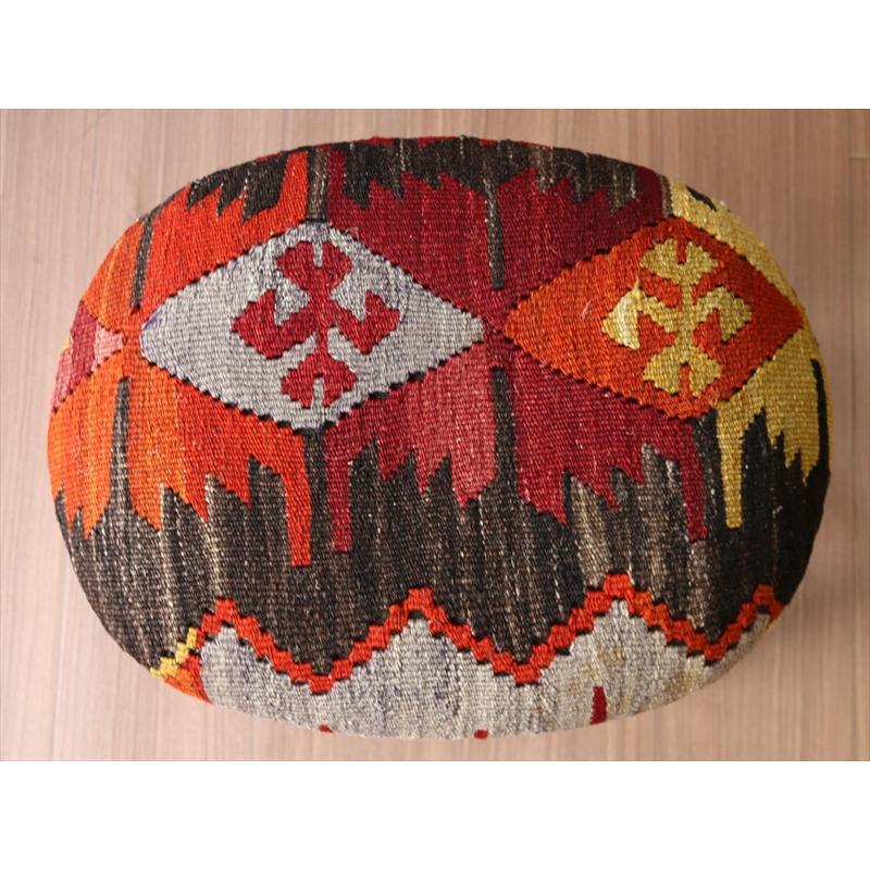 オールドキリム木製家具 H40×W31.5×D41.5cm スツール オットマン オーバル old kilim stool ottman ...