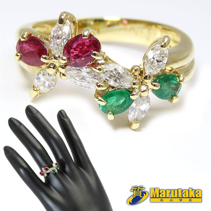 送料無料 ルビー エメラルド ダイヤモンド ゴールド リング 11.5号 K18 D0.61ct R0.56ct E0.27ct 指輪 逸品質屋 尼崎 a19k316-4 : 逸品質屋 丸高 ...